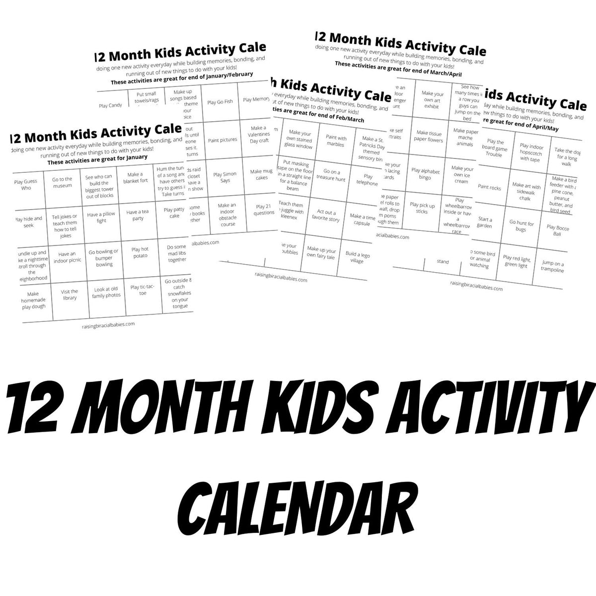 12 Month Activity Calendar For Kids – Raising Biracial Babies